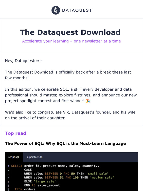 Dataquest: 🚀 The Dataquest Download is Back: Master SQL, Win Prizes ...