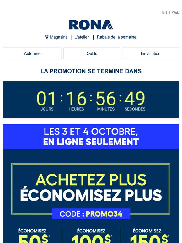 RONA: Les 3 et 4 octobre: achetez plus, économisez plus | Milled