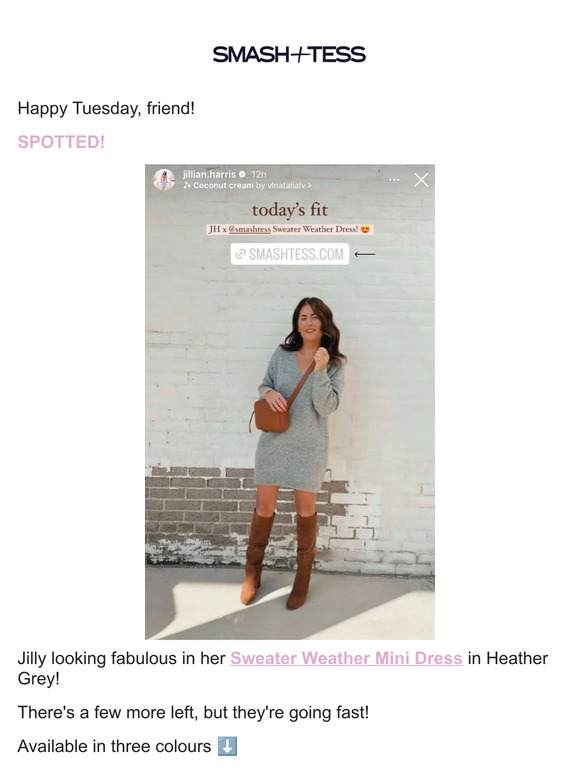 Smash + Tess: Get the Jillian Harris Sweater Weather Mini Dress Before ...