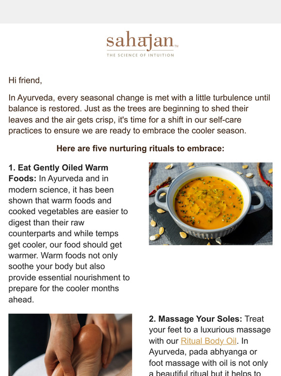 Sahajan: 5 Ayurvedic Practices for a Cozy Season 🍂 | Milled