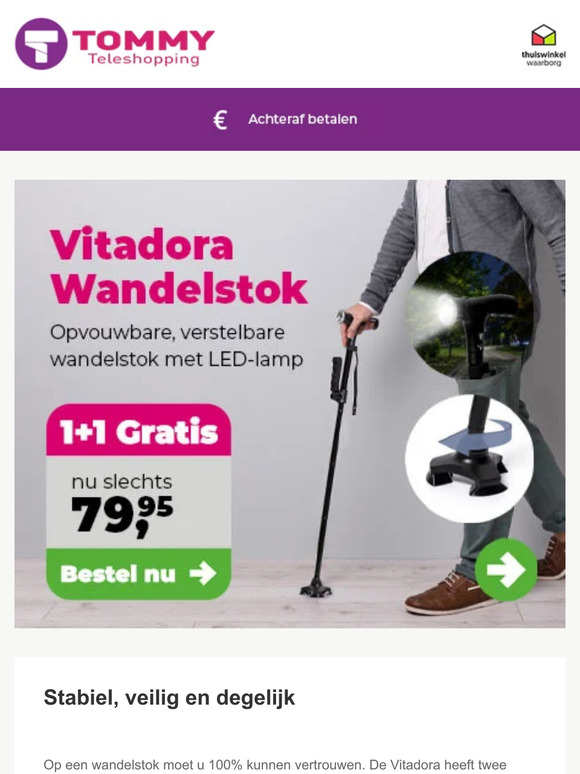 Tommy Teleshopping: Vitadora opvouwbare, verstelbare wandelstok met LED ...