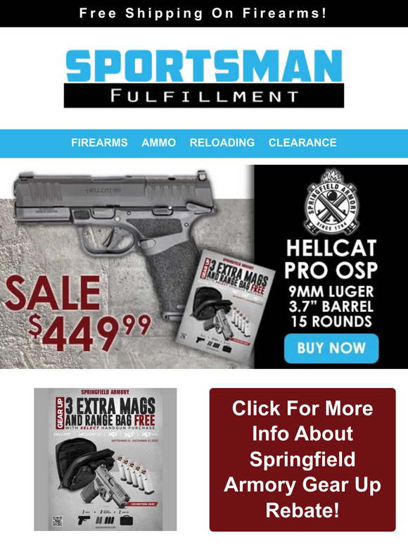 Fin Feather Fur Outfitters: Springfield Hellcat Pro $449.99 + 3 FREE ...