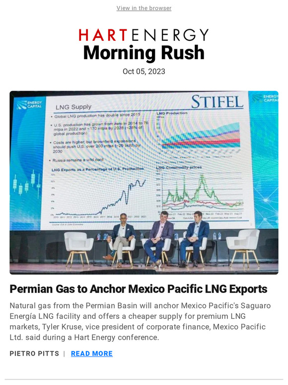 Hart Energy: Morning Rush: Permian Gas to Anchor Mexico LNG Exports; Suncor Acquires ...