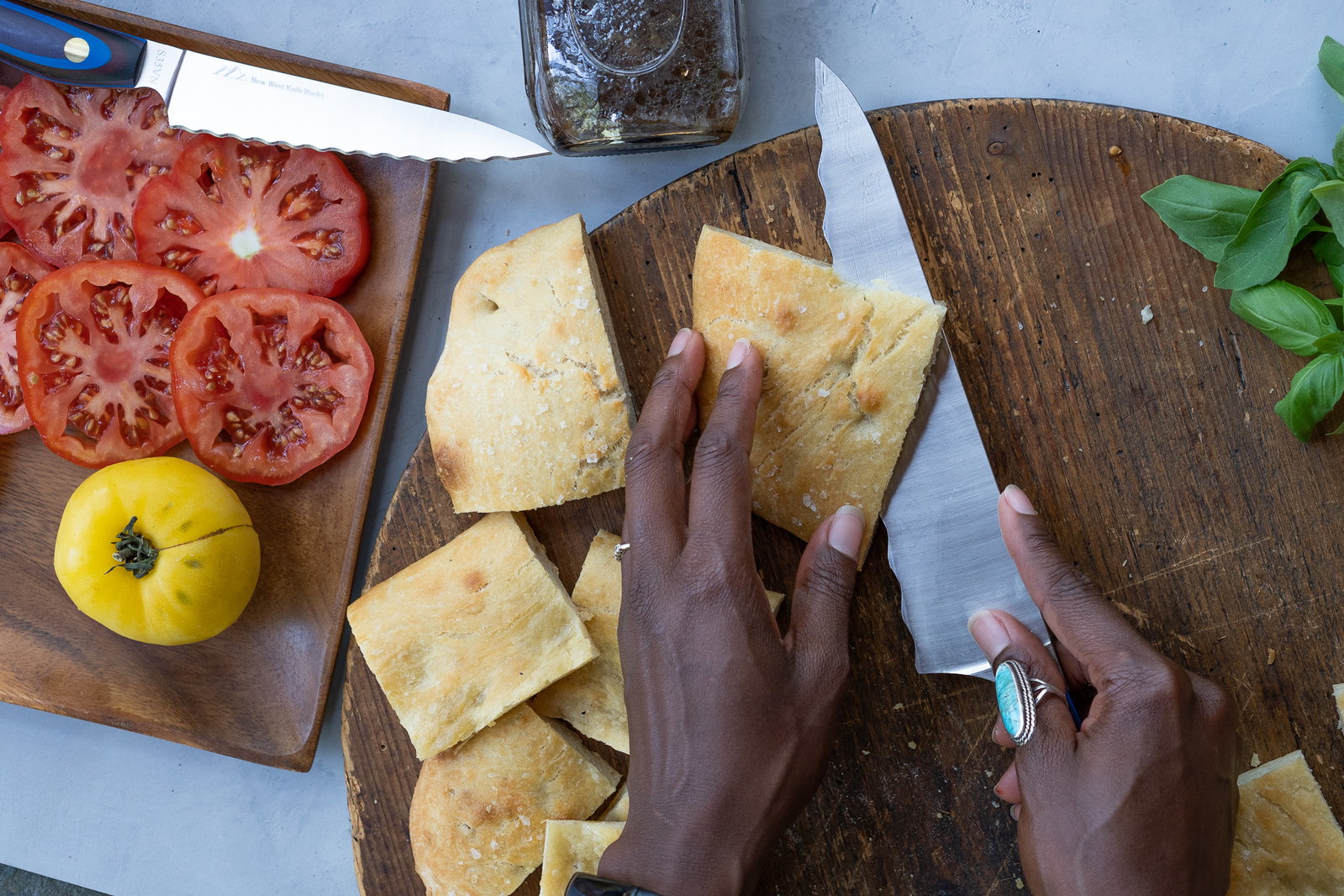 New West KnifeWorks: Recipe : CAPRESE SANDWICH + GARLIC FOCACCIA | Milled