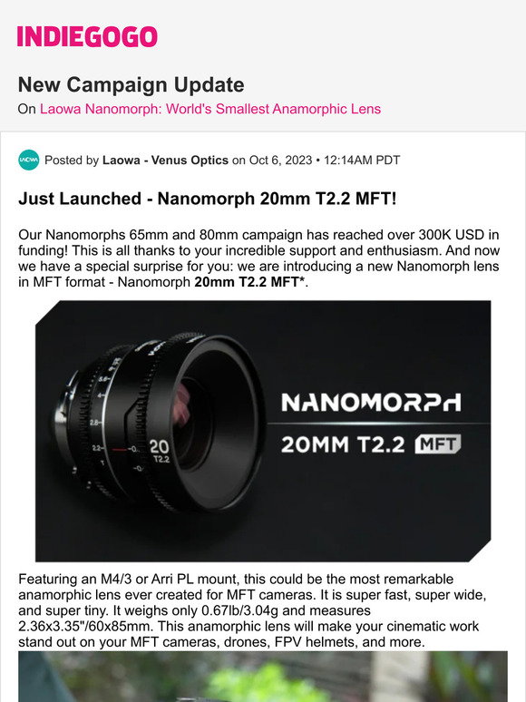 Indiegogo: 📢 Update #13 from Laowa Nanomorph: World's Smallest ...