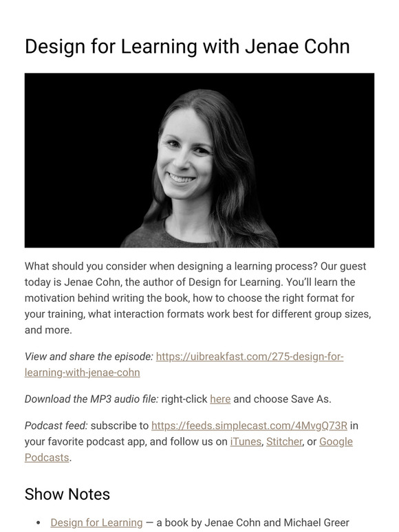 UI Breakfast: Design for Learning with Jenae Cohn | Milled