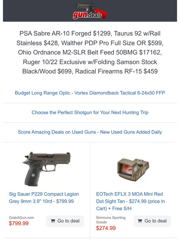 Gun.Deals: 🔥Sig Sauer P229 Compact Legion Grey $799, PSA "Sabre" Forged ...