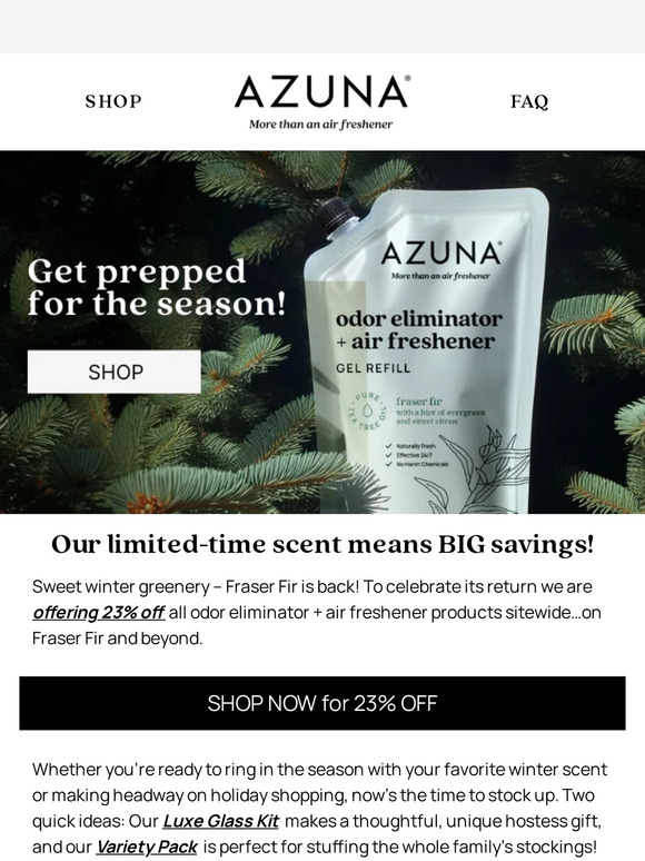 Azuna: Fraser Fir is back! 🌲 Plus EXTRA 23% OFF sitewide. | Milled