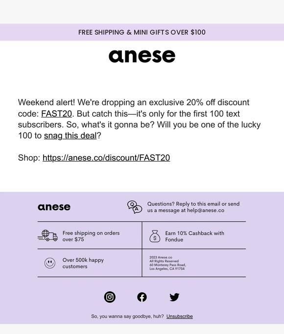 Anese: Let's celebrate the long weekend with 20% Off 🔥 | Milled