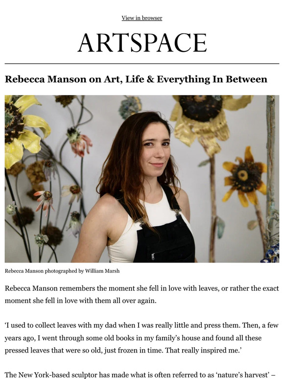 Artspace: Rebecca Manson on Art, Life & Everything In Between | Milled