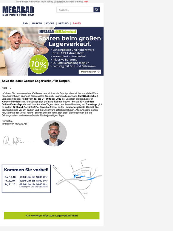 Megabad: Save the date! Großer Lagerverkauf in Kerpen | Milled