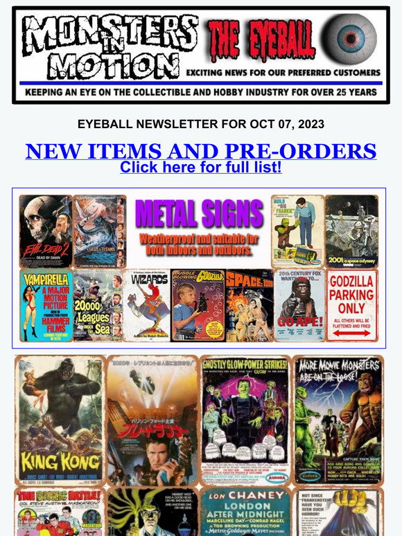 Monsters in Motion: Metal Signs, ReAction Figures, New Only 1 Available ...