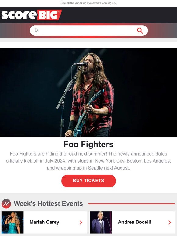ScoreBig.com: Foo Fighters / Mariah Carey / Journey / Andrea Bocelli ...