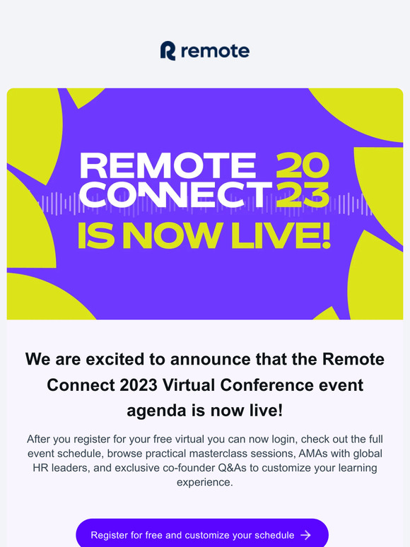 Remote: Update: The Remote Connect Virtual Conference event platform is ...