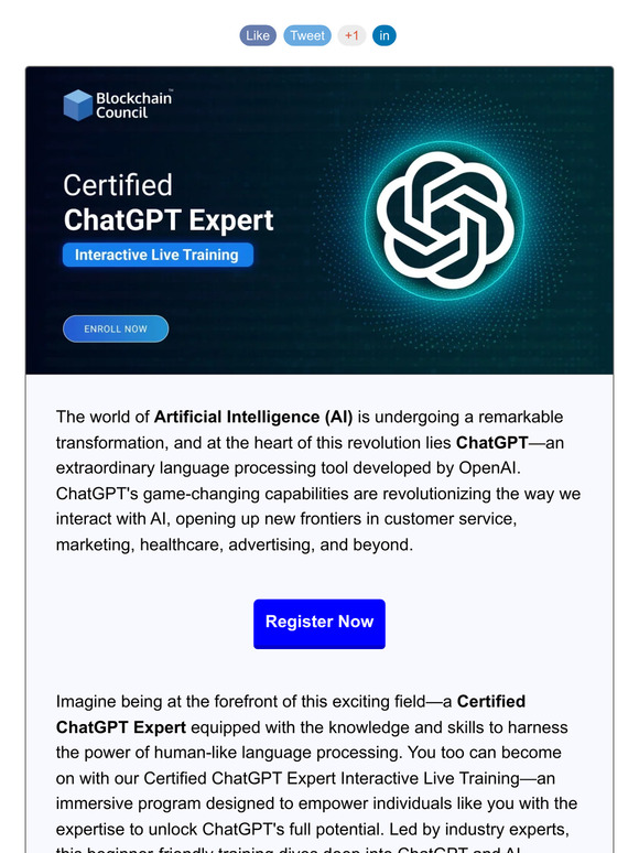 Blockchain Council: 📢 Your Success Story Begins Now: ChatGPT Training Alert! | Milled