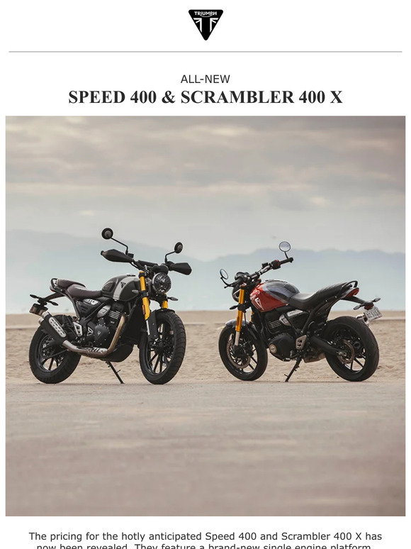 Triumph Motorcycles: PRICE REVEALED FOR NEW SPEED 400 & SCRAMBLER 400 X ...