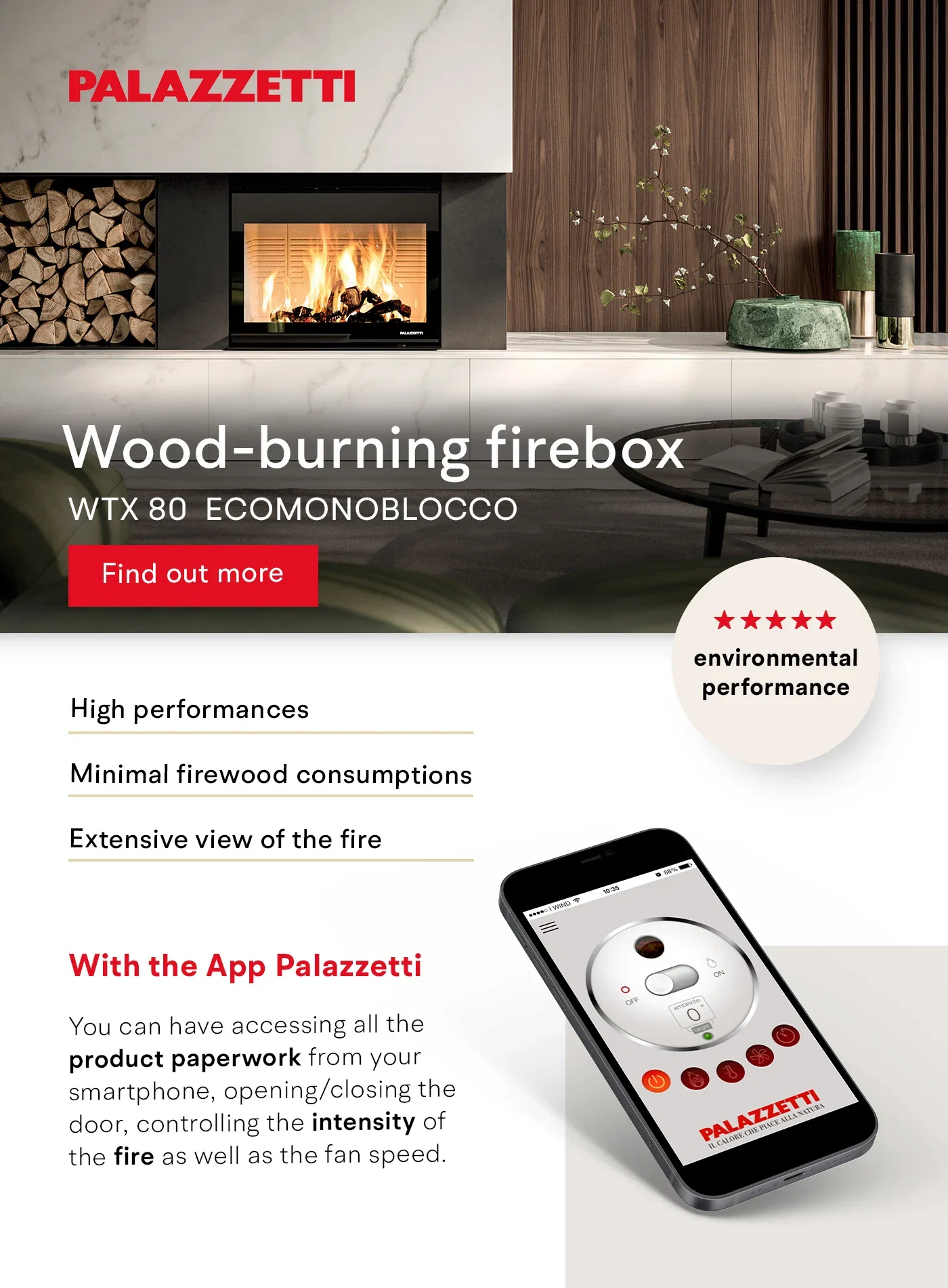 Archiproducts: Wood-burning firebox WTX 80 Ecomonoblocco Palazzetti ...