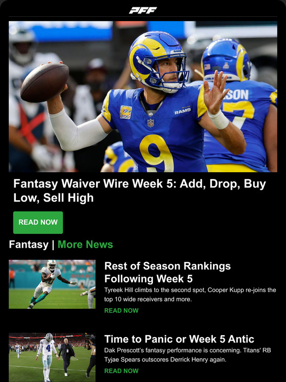 Pro Football Focus: Fantasy Buy Low/Sell High, Rest of Season Rankings ...
