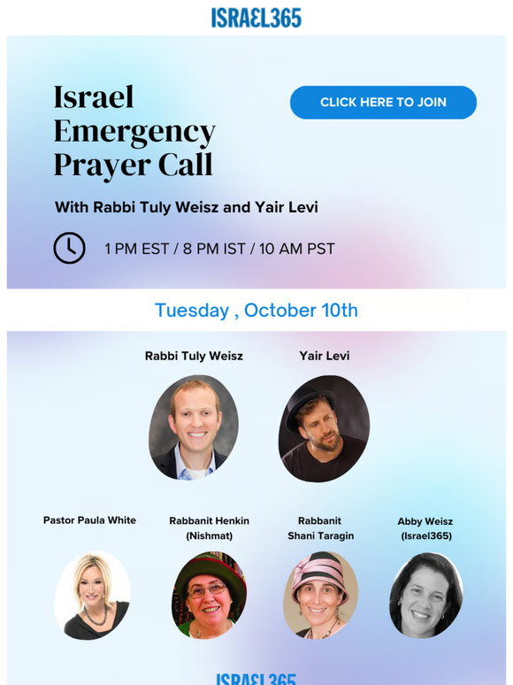 Israel365: Emergency Tuesday Prayer for Israel with Yair Levi & Rabbi ...