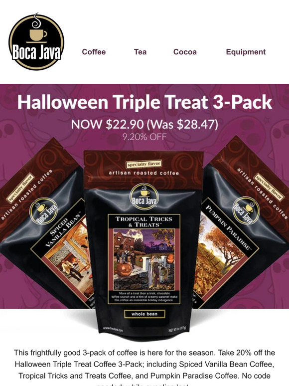 Boca Java: Don't Miss 20% OFF this Frightfully Good Coffee 3-Pack...👻 ...