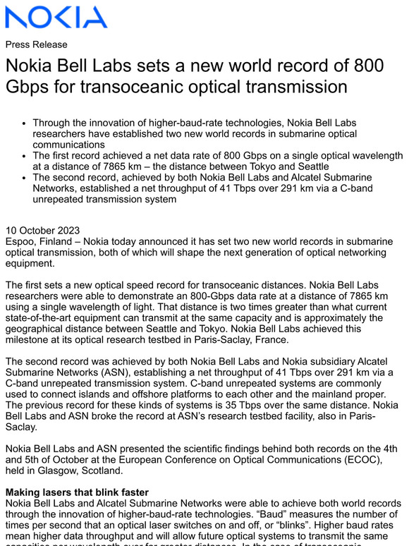 Nokia Health: Nokia Bell Labs sets a new world record of 800 Gbps for ...