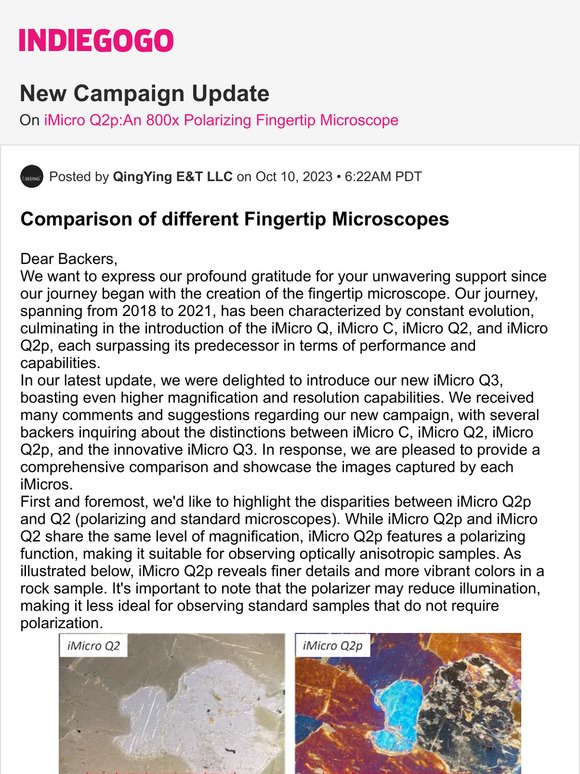 Indiegogo: 📢 Update #12 from iMicro Q2p:An 800x Polarizing Fingertip ...