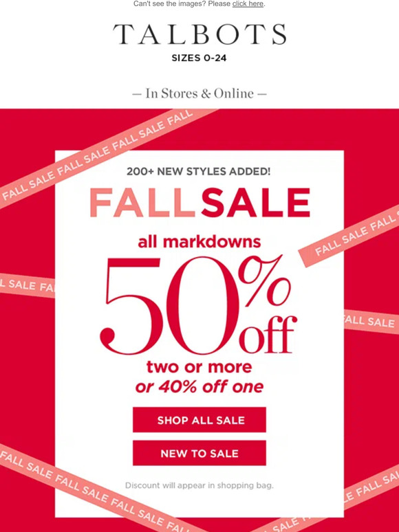 Talbots: STARTS NOW! Extra 50% off 2+ markdowns | Milled