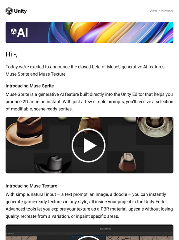 Unity: Unity AI: Announcing new Muse closed betas | Milled