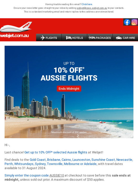 Webjet: Aussie flash flight sale ends midnight! | Milled