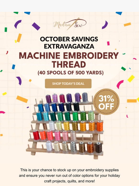 MadamSew: October Savings Extravaganza 🎉 31% OFF 40-Spool Embroidery ...