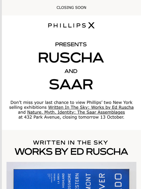 Phillips: Closing Soon | Written In The Sky: Works by Ed Ruscha and ...