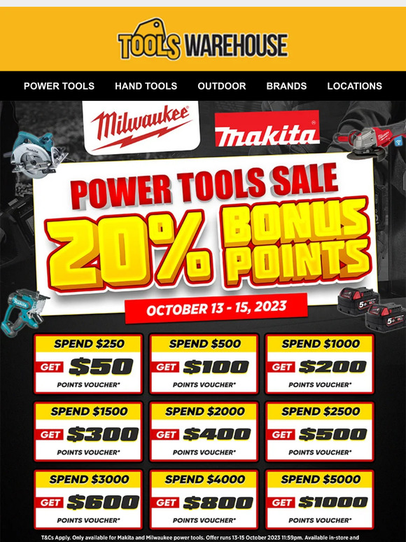 Tools Warehouse: Get up to a $1000 Bonus Points Voucher! | Milled