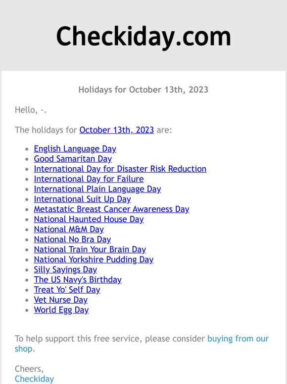 Checkiday: Holidays for October 13th, 2023! 📅🎉 | Milled