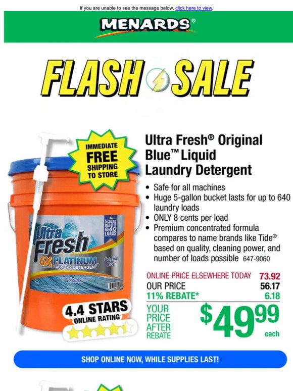 Menards Ultra Fresh 5 Gallon Liquid Laundry Detergent ONLY 49 99