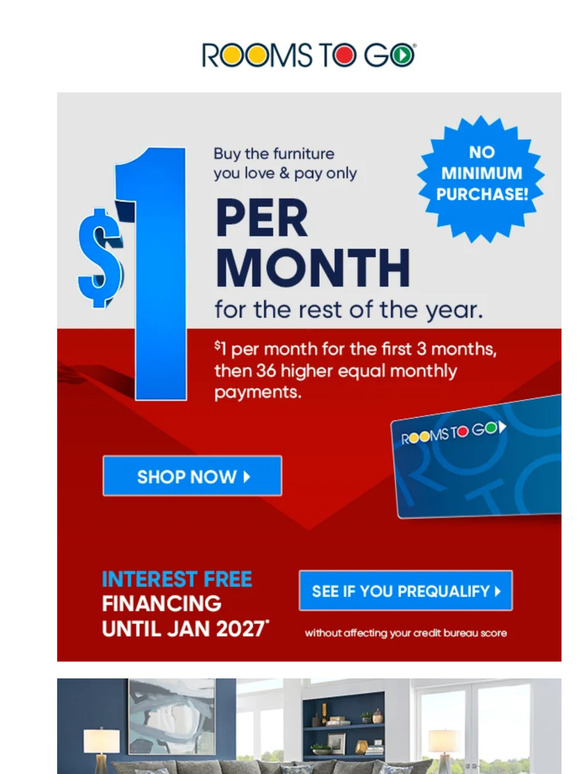 Rooms To Go: You’ll love $1 monthly payments for the rest of the year ...