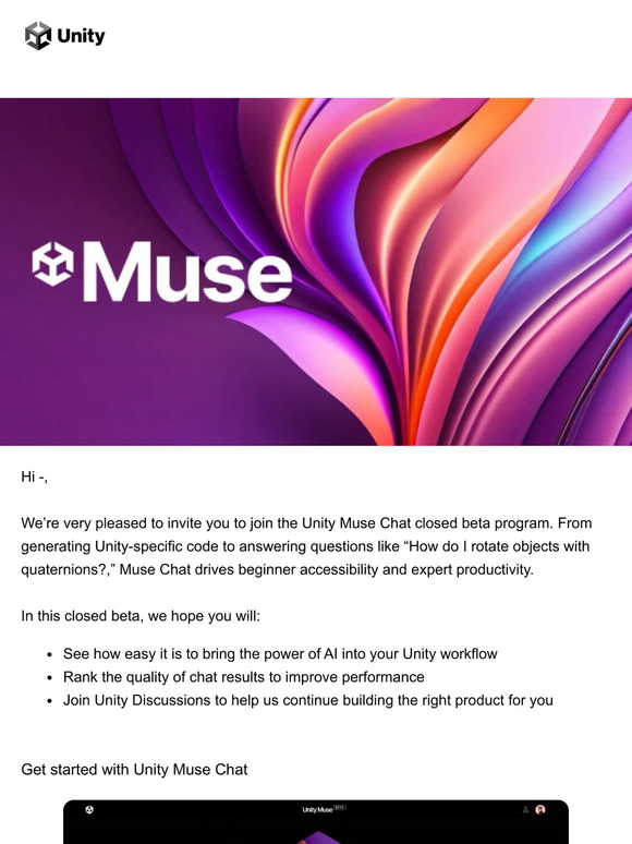 Unity: Unity Muse Chat: You’re invited to join our AI closed beta | Milled