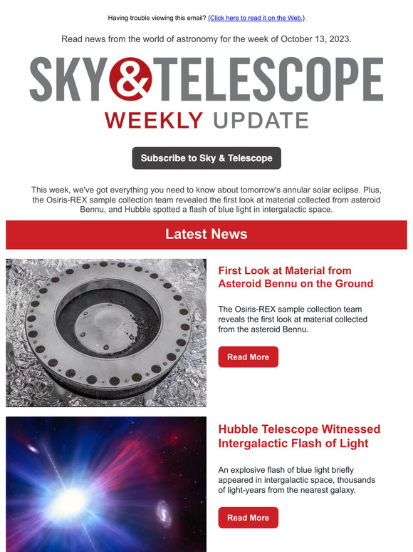 Sky & Telescope: Saturday's Annular Solar Eclipse, Osiris-REX Sample ...