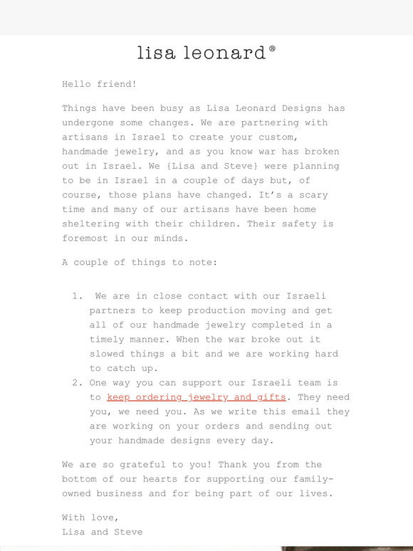 Lisa Leonard: An important message from our founders | Milled