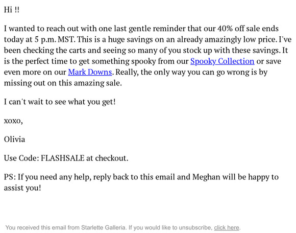 Starlette Galleria: Psssst it's almost over | Milled