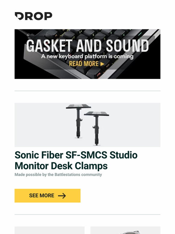 Drop: Sonic Fiber SF-SMCS Studio Monitor Desk Clamps, KeebMonkey Air ...