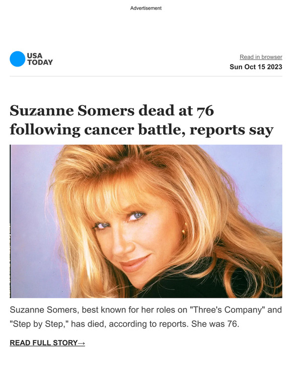 USA TODAY: Breaking: Suzanne Somers has died, reports say. The 'Three's ...