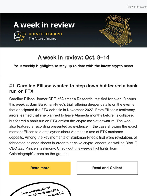 CoinTelegraph: Caroline Ellison speaks on FTX-Binance war, SEC won't appeal Grayscale BTC ETF ...