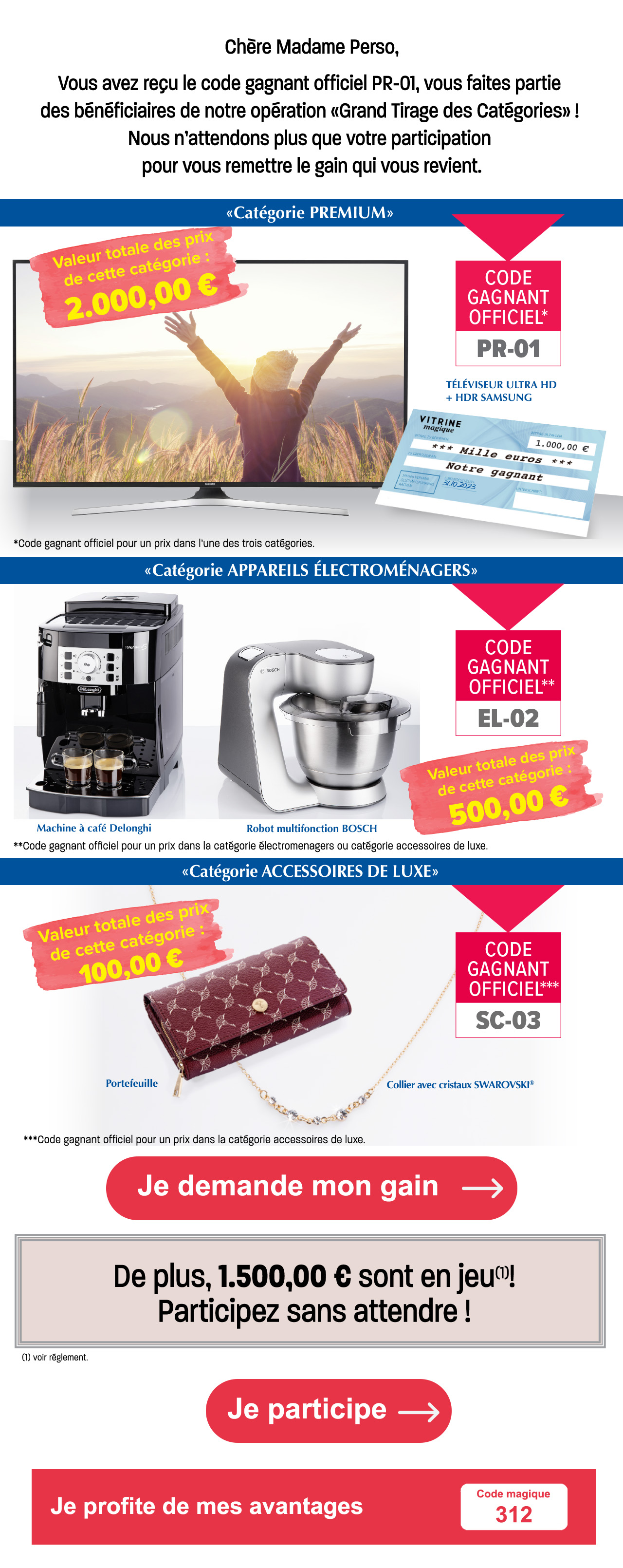 Vitrine Magique: Votre gain au Grand Jeu des Catégories | Milled