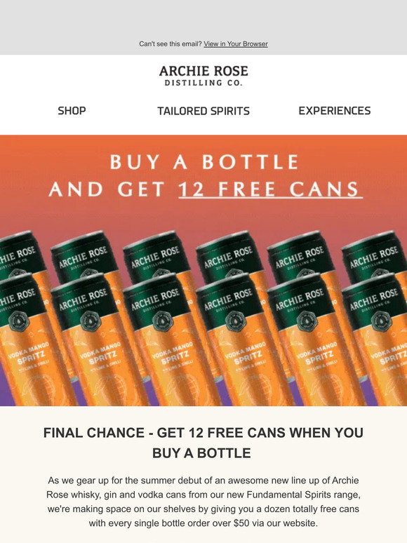 Archie Rose: Last Chance To Receive 12 Free Canned Cocktails | Milled