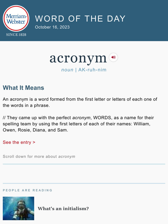 Merriam-Webster: Acronym - plus, What's an initialism? | Milled