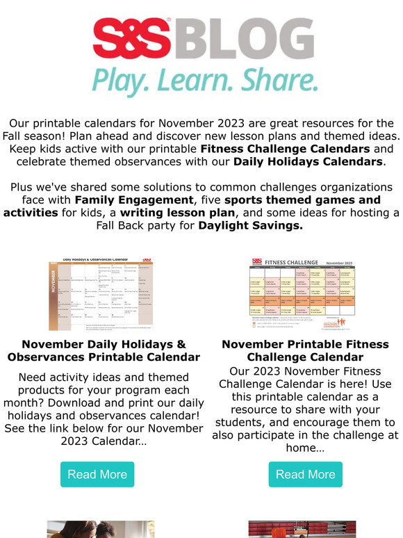 S&S Worldwide: November Printable Calendars + Family Engagement Tips ...