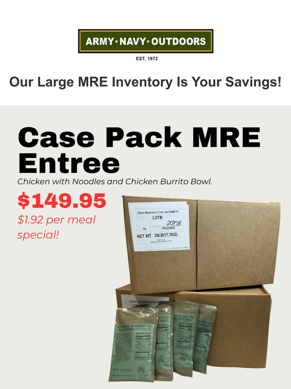 Army Navy Outdoors: Our Large MRE Inventory Means You Save! | Milled