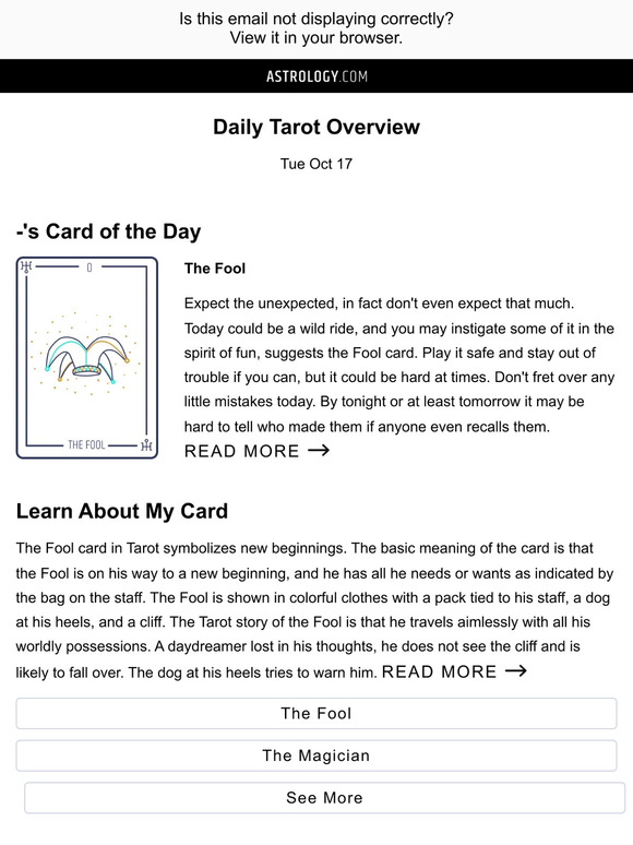 Astrology.com - International: Your Daily Tarot - Tue Oct 17 | Milled