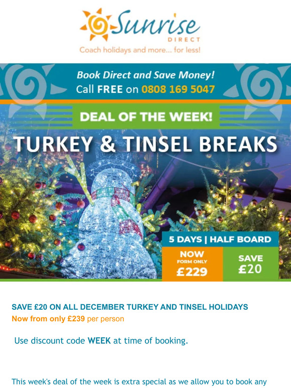 Sunrise Direct: Deal of the Week: Turkey & Tinsel in December | Milled