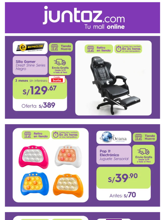 Juntoz: 📣 ¡Todo lo que necesitas en un solo lugar!😱🛒 ¡Silla Gamer Dreizt Shine Series a solo S ...